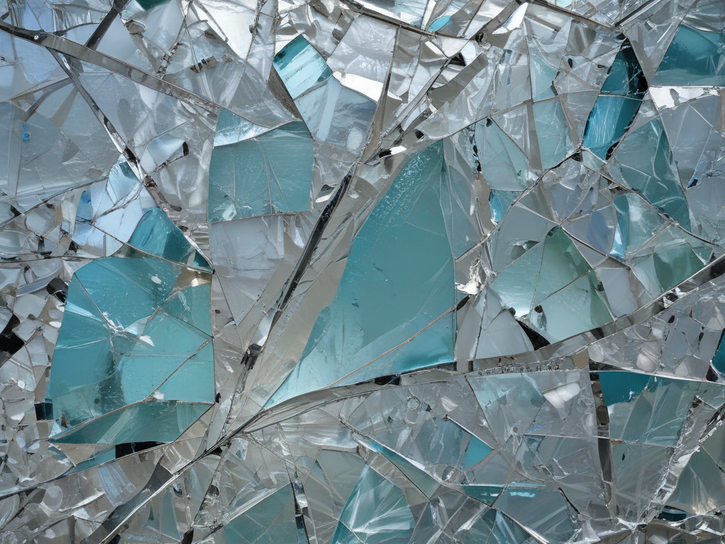 Intricate Patterns of Light and Reflection in Broken Glass Shards
