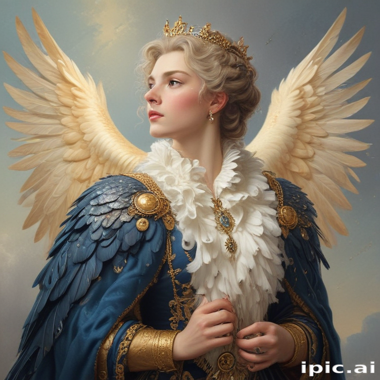 Majestic Angelic Figure in Ornate Royal Garb with Enchanting Wings