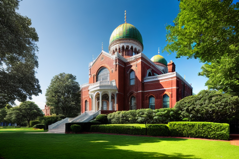 mosque in british architect. victorian. red brick. outdoors, urban ...