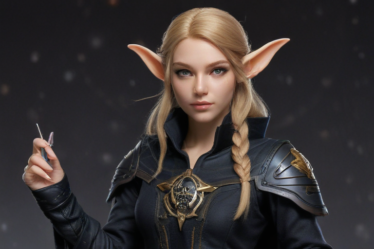 space pirate elf trader captain staff pointed ears dark blonde ...