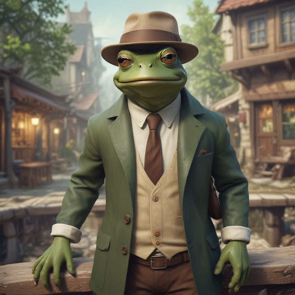 Fantasy frog humanoid villager cartoon investigator