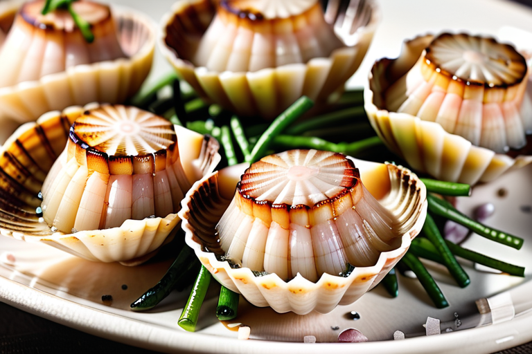 Delicate Scallops Served in Elegant Shells with Fresh Chives Garnish.