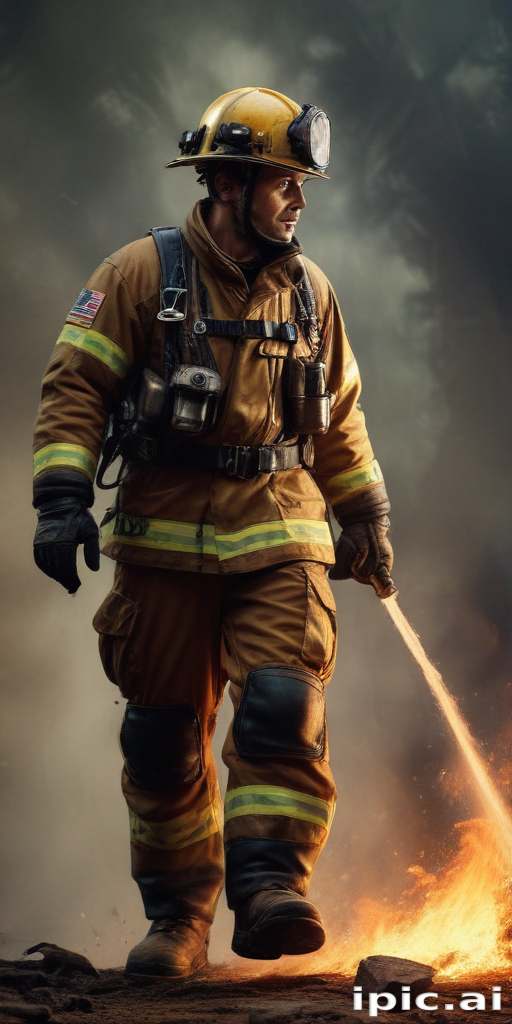 Brave Firefighter Courageously Battling Flames in a Dramatic Rescue Scene