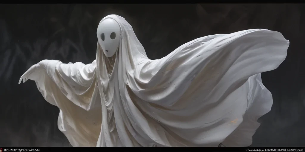 Elegant White Ghost Figurine with Flowing Robes and Expressionless Face
