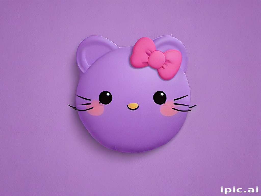 Whimsical Purple Cat Face with Pink Bow Against a Soft Purple Background