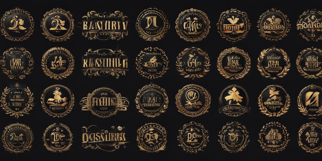 A Collection of Elegant and Intricate Vintage Logo Designs in Gold.