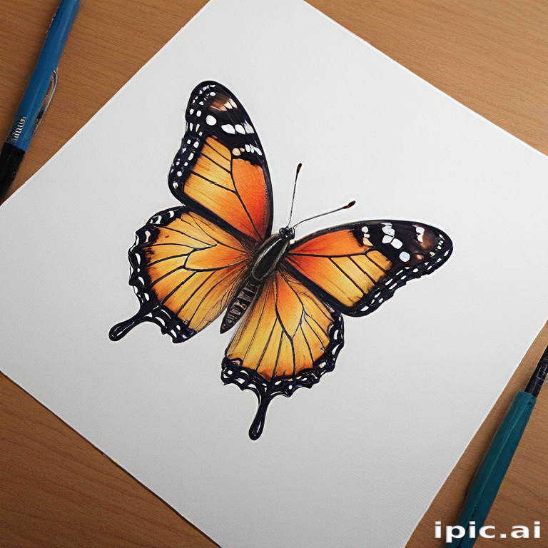 Beautifully Detailed Illustration of a Monarch Butterfly with Dripping ...