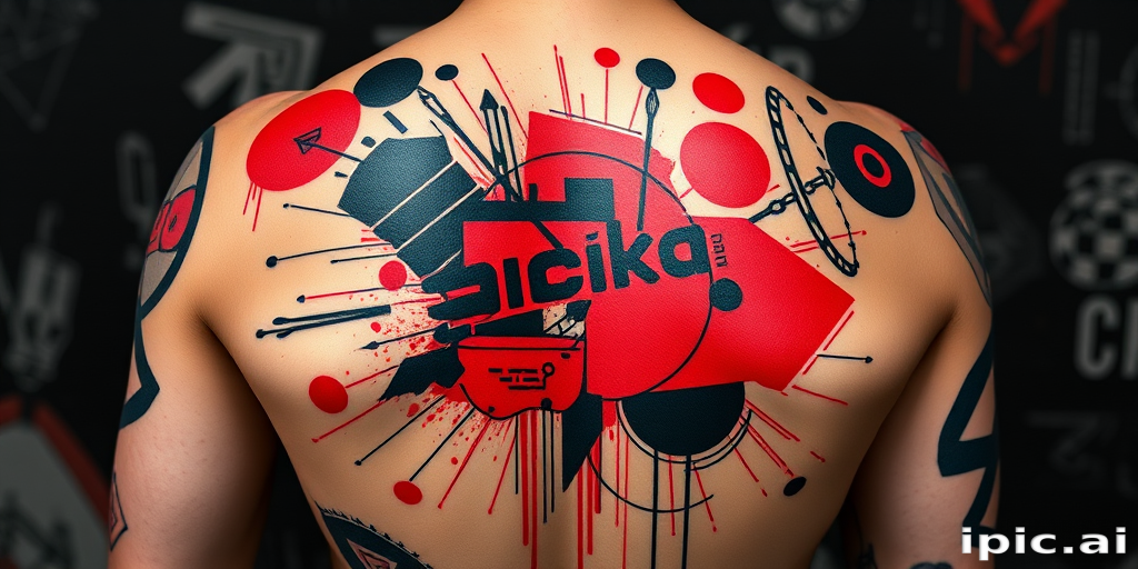 Vibrant Abstract Tattoo Design Featuring Geometric Shapes and Bold Colors