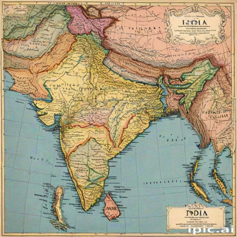 Detailed Historical Map of India with Regional Boundaries and Major Cities