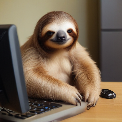 sloth working on a computer
