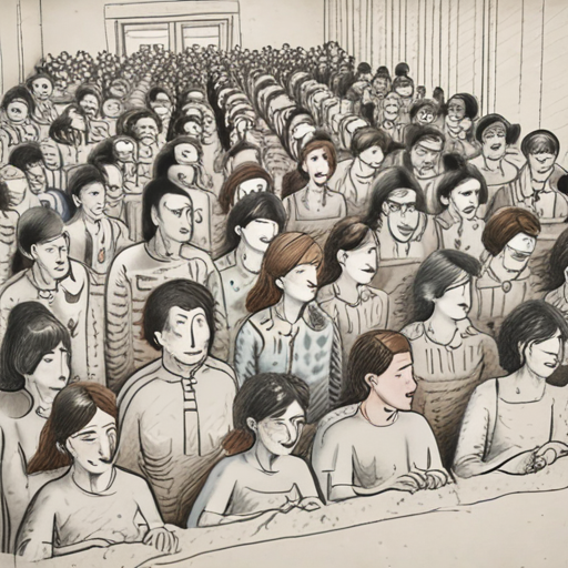 a cartoon drawing of crowded people in a room