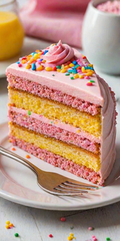 Deliciously Layered Pink Cake with Colorful Sprinkles and Creamy ...