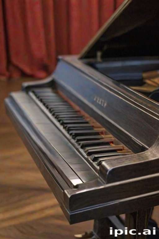 A Beautiful Grand Piano with Elegant Wood Finish and Classic Design.
