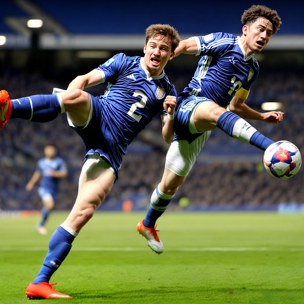 A guy kicking a football make it in anime style