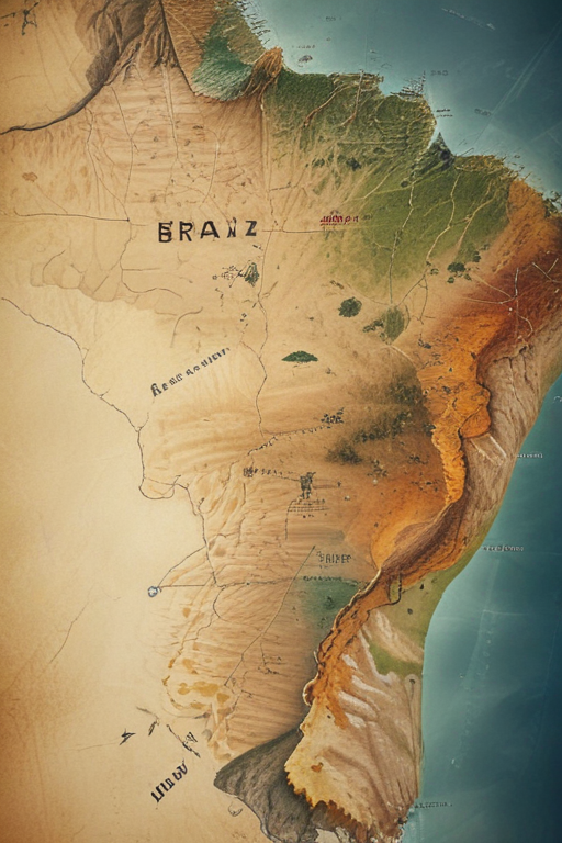 Detailed Topographical Map Illustrating the Diverse Landscapes of Brazil