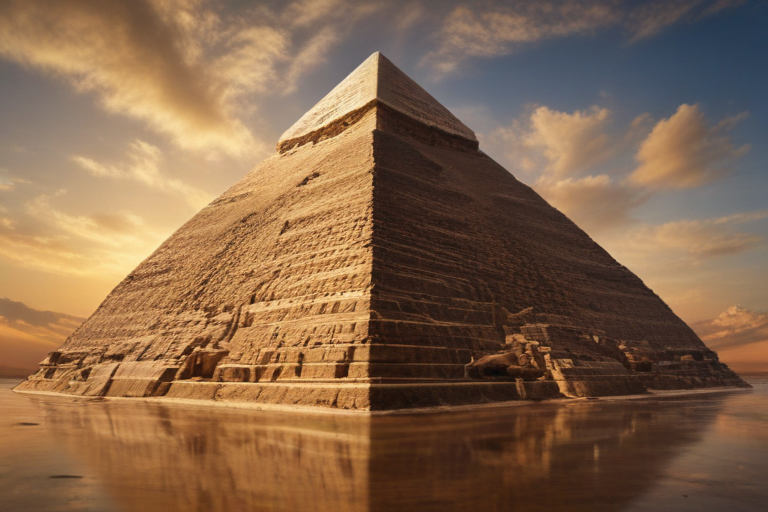 The Majestic Pyramid Rising Above the Desert at Sunset's Glow