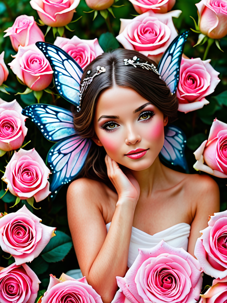 fairy laying in a pink rose