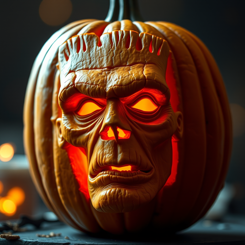 Spooktacular Halloween Pumpkin Carving of a Classic Monster Face Design