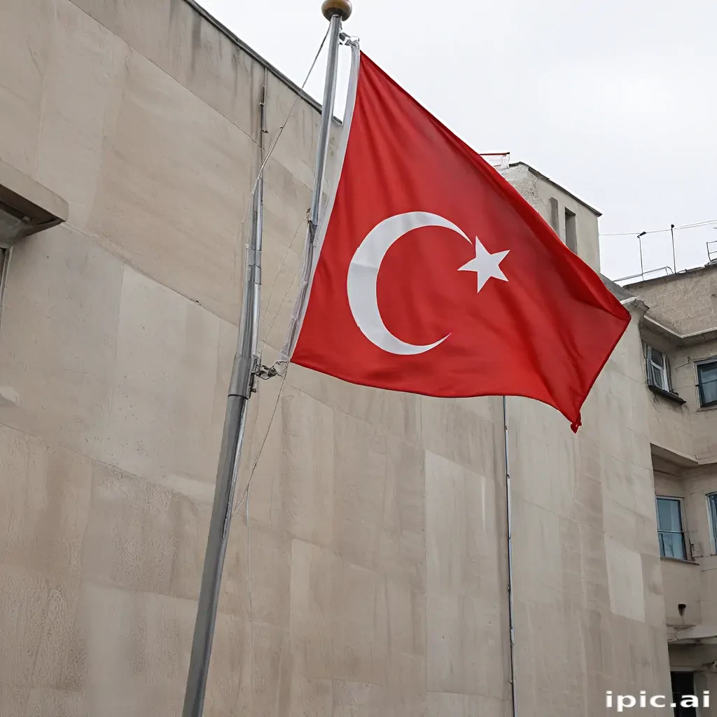 Vibrant Turkish Flag Waving Proudly Against a Cloudy Urban Background