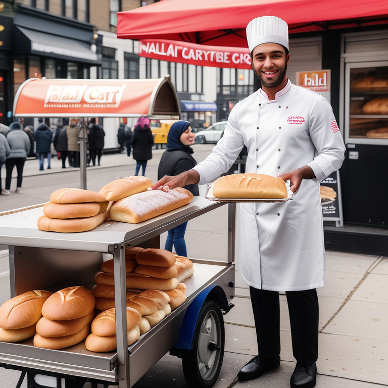 Deliciously Baked Halal Bread Showcased by a Smiling Chef at Market