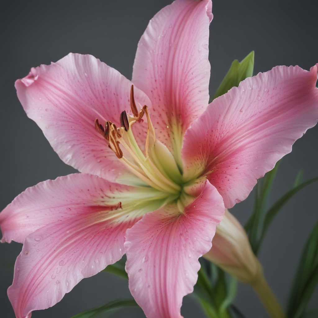 a realistic photograph of a pink lily flower