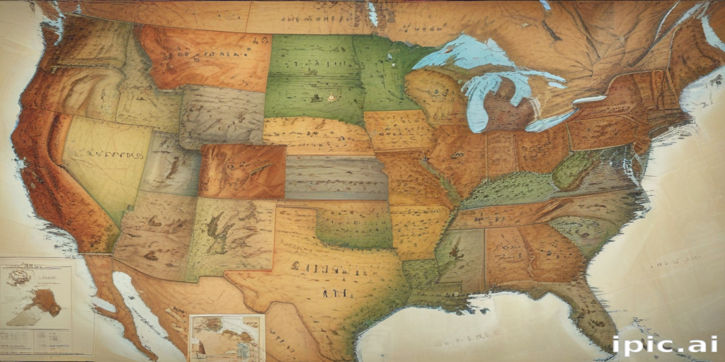 Detailed Historical Map of the United States Showcasing Regions and ...