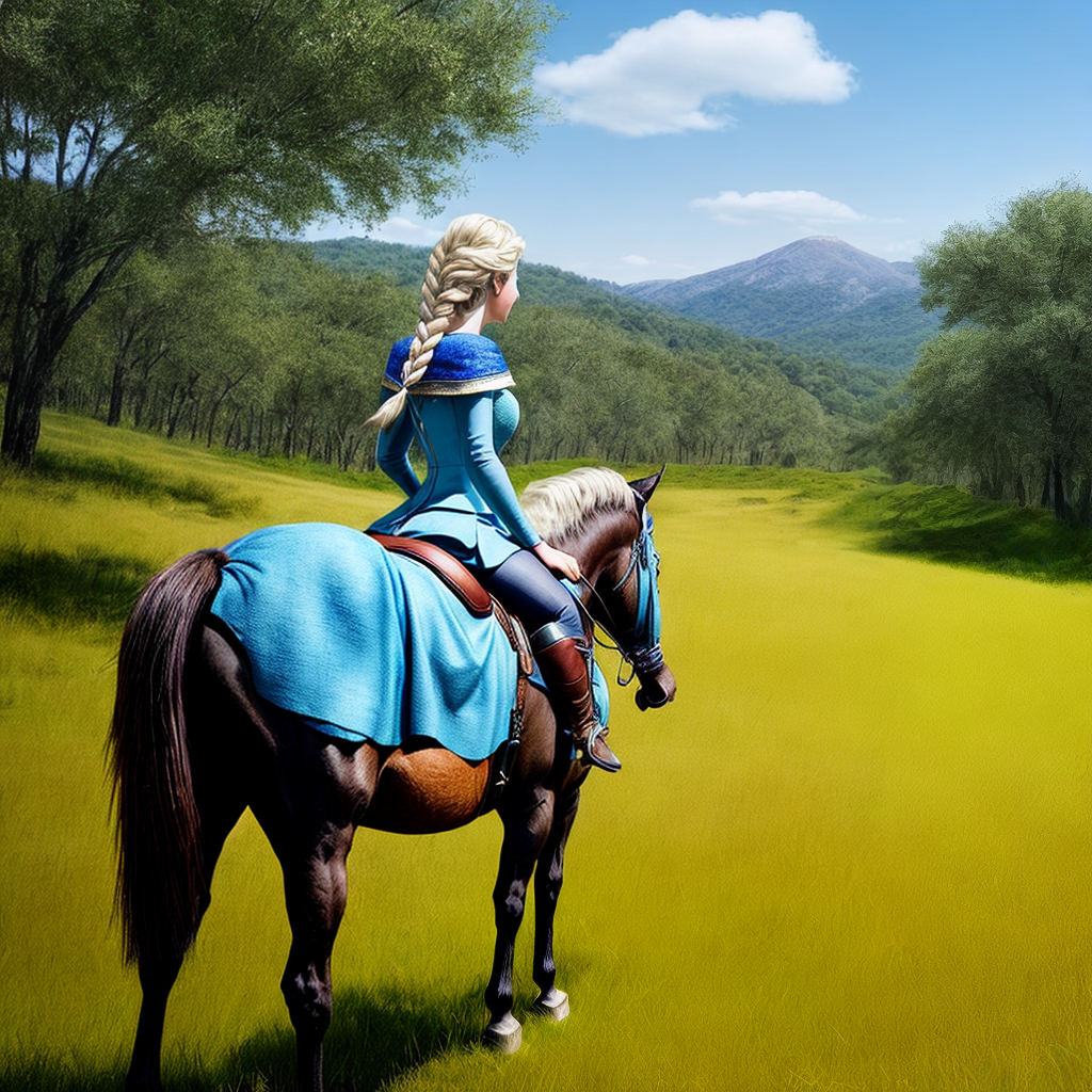 Elsa on a horse from behind in a 3d disney look