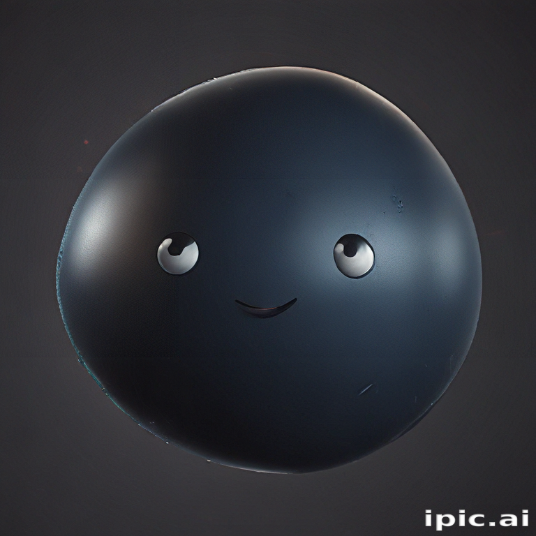 Playful Cartoonish Character: A Smiling Black Sphere with Adorable Eyes