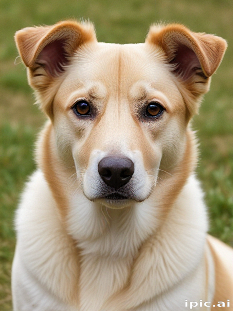 A Beautiful Cream-Colored Dog with Expressive Eyes Looking Directly at You.