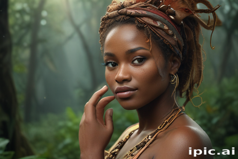 Portrait of a Beautiful Woman in a Lush Green Forest Setting