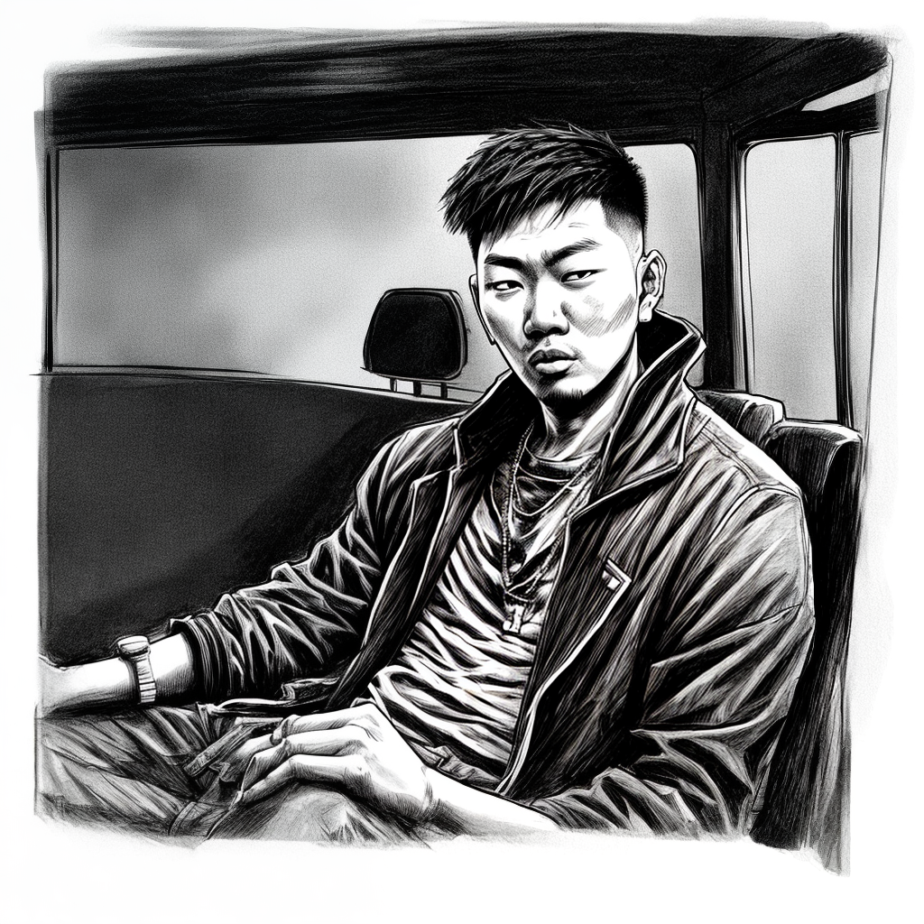 ASIAN HIP HOP RAPPER IS SINGING INSIDE THE BUS. COMIC BOOK. SKETCH ...