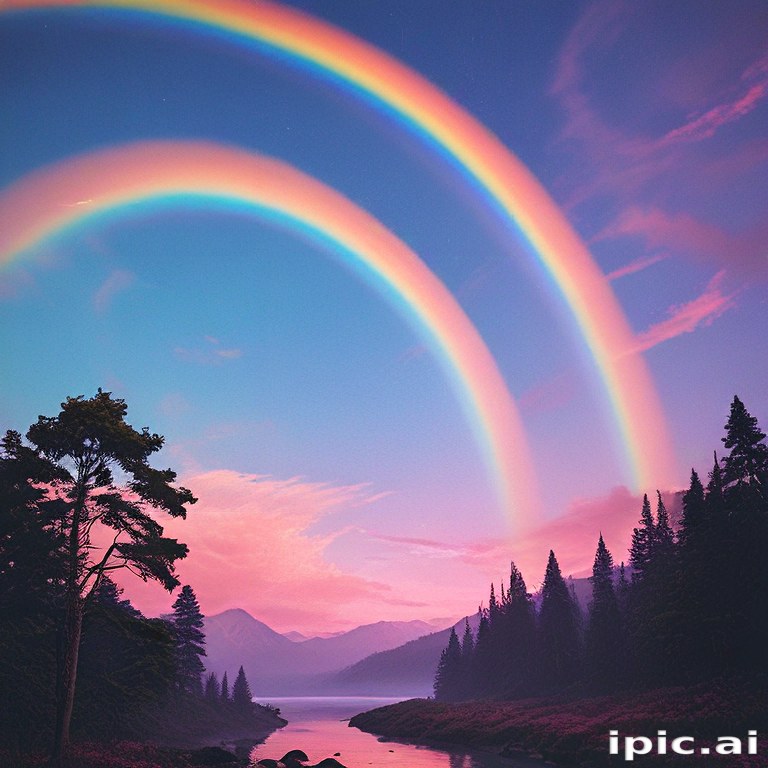 Stunning Landscape Featuring Vibrant Rainbows Over Serene Mountain Lake ...