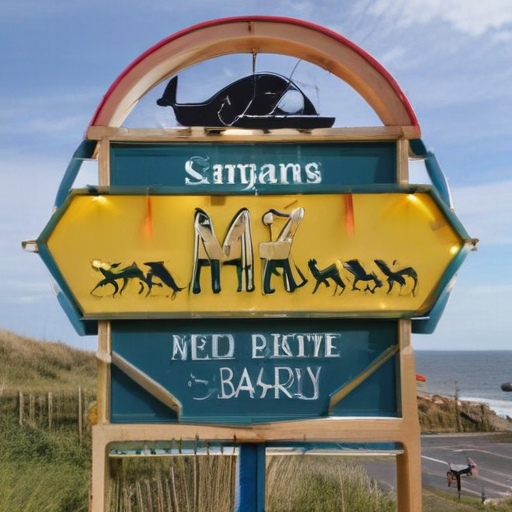 'Budget Seaside Getaways' caravan park entrance sign in Whitby