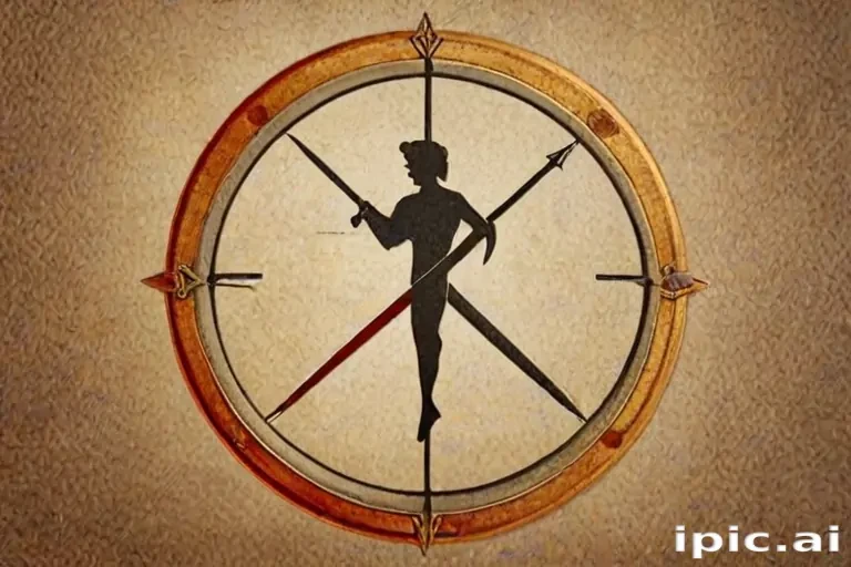 Symbolic Compass Featuring a Silhouette of a Warrior with Weapons