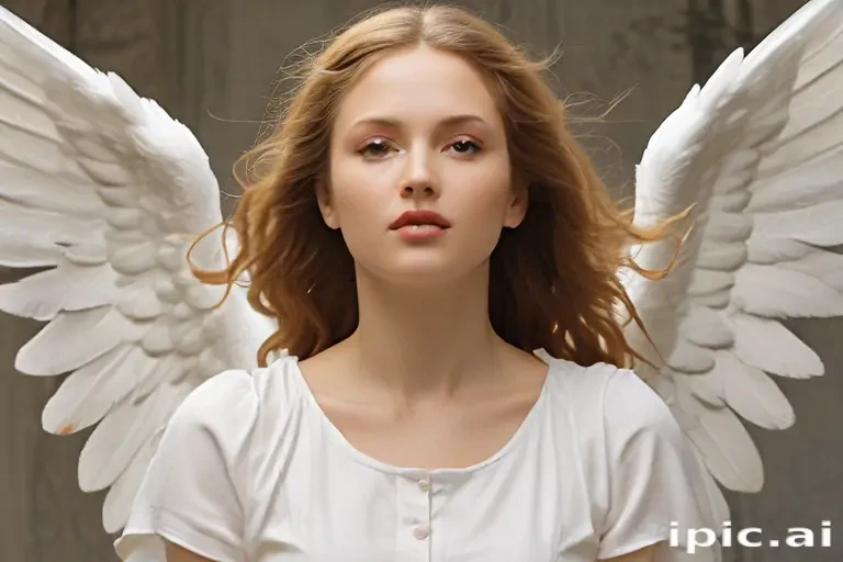 Serene Angelic Figure with Ethereal White Wings and Dreamy Expression
