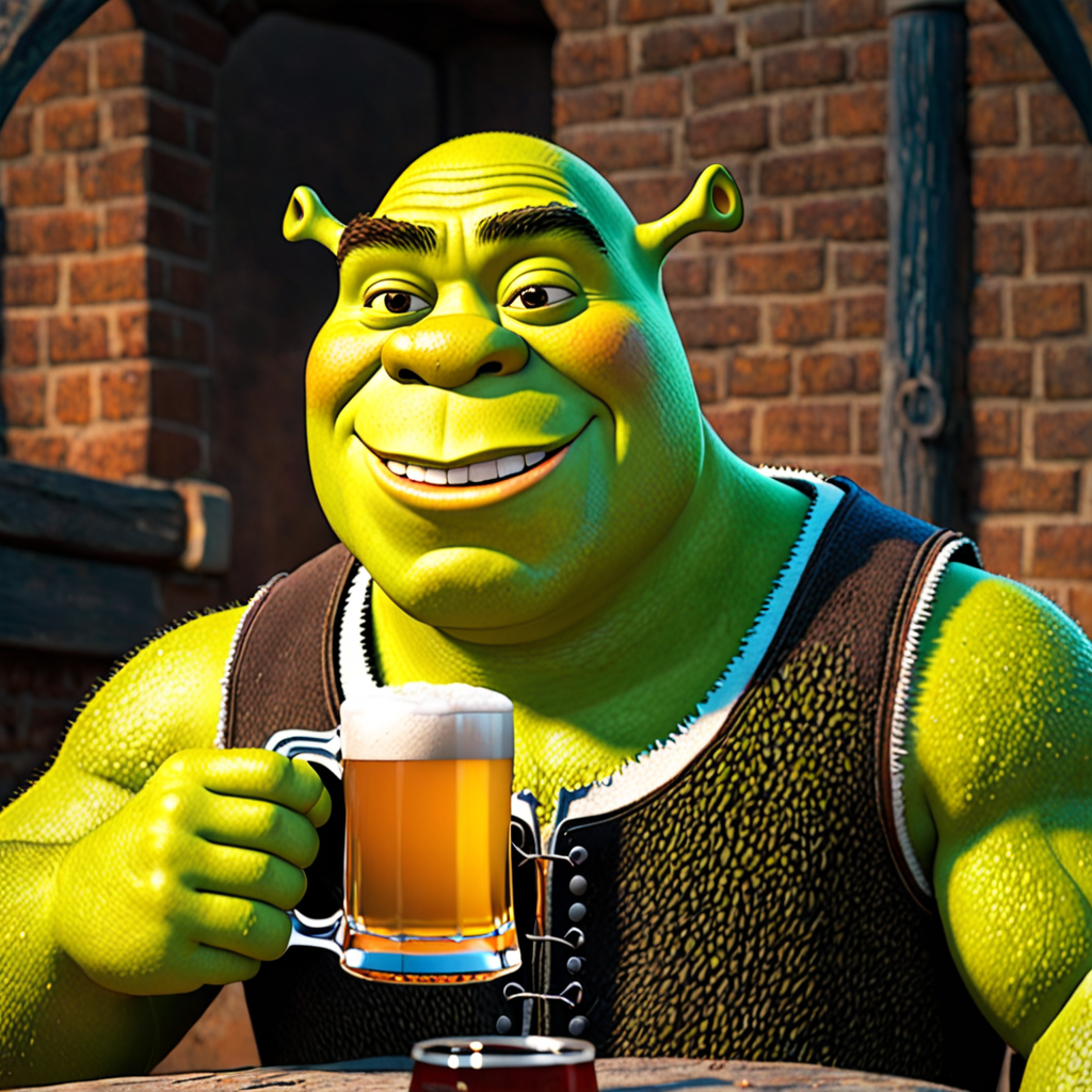 Shrek drinking beer