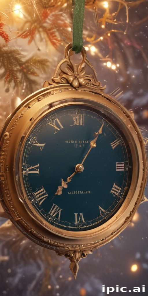 Elegant Vintage Clock Hanging Amidst a Festive Holiday Background