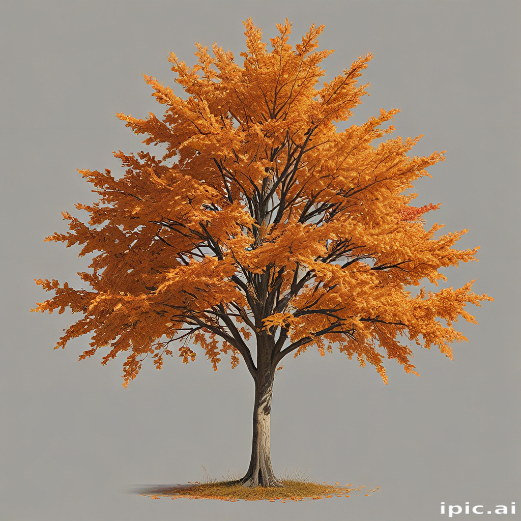 Stunning Orange Autumn Tree with Vibrant Foliage Against a Gray Background