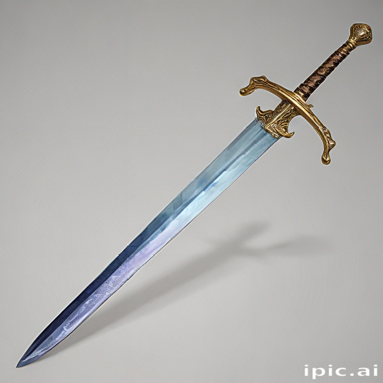 A Stunning Sword with an Intricate Gold Handle and Shimmering Blade