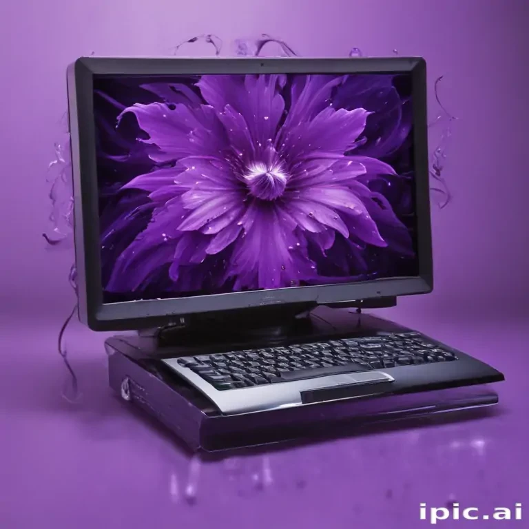 A Computer Monitor Displaying a Vibrant Purple Flower on a Gradient ...