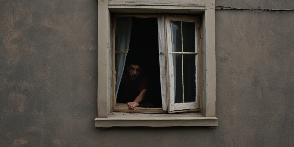 Man sneaking in a window of a house, Dark esthetic in a bad part of town.