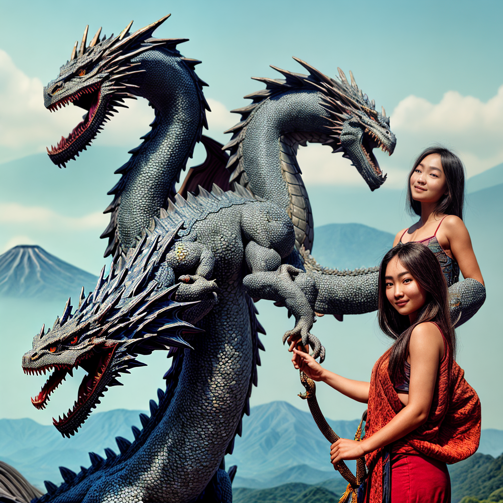 A stunning girl and her protective dragon, Japanese dragon, masterpiece ...