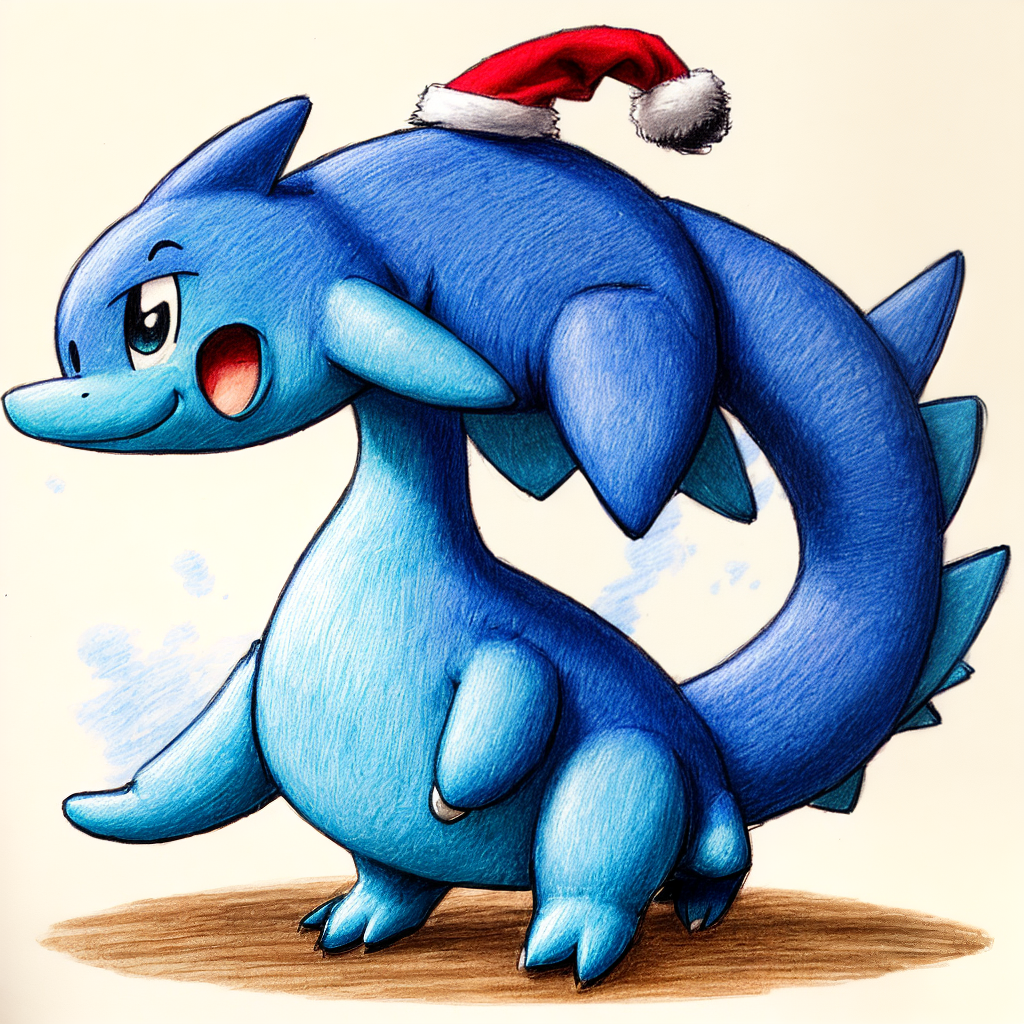 drawing of a Gible from Pokémon with Christmas hat