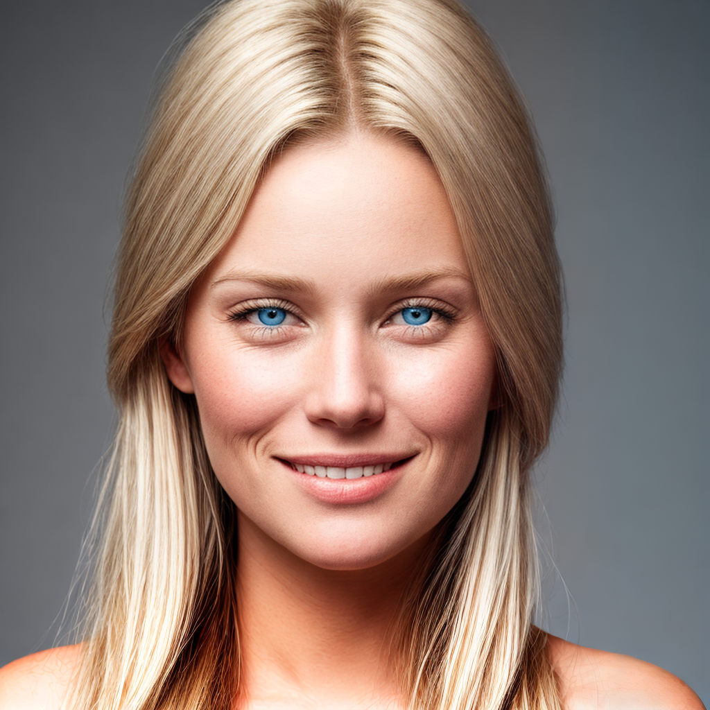 shy smiling Scandinavian female with blonde hair blue eyes full face ...