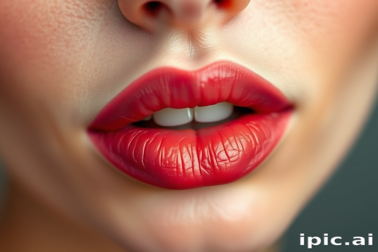 Close-Up of Glossy Lips with Intricate Texture and Vibrant Color