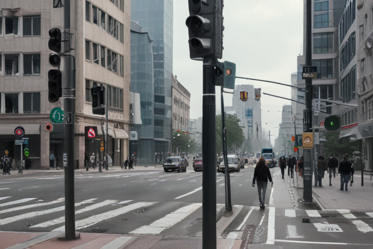 people crossing the intersection, advertising monitor, surveillance ...