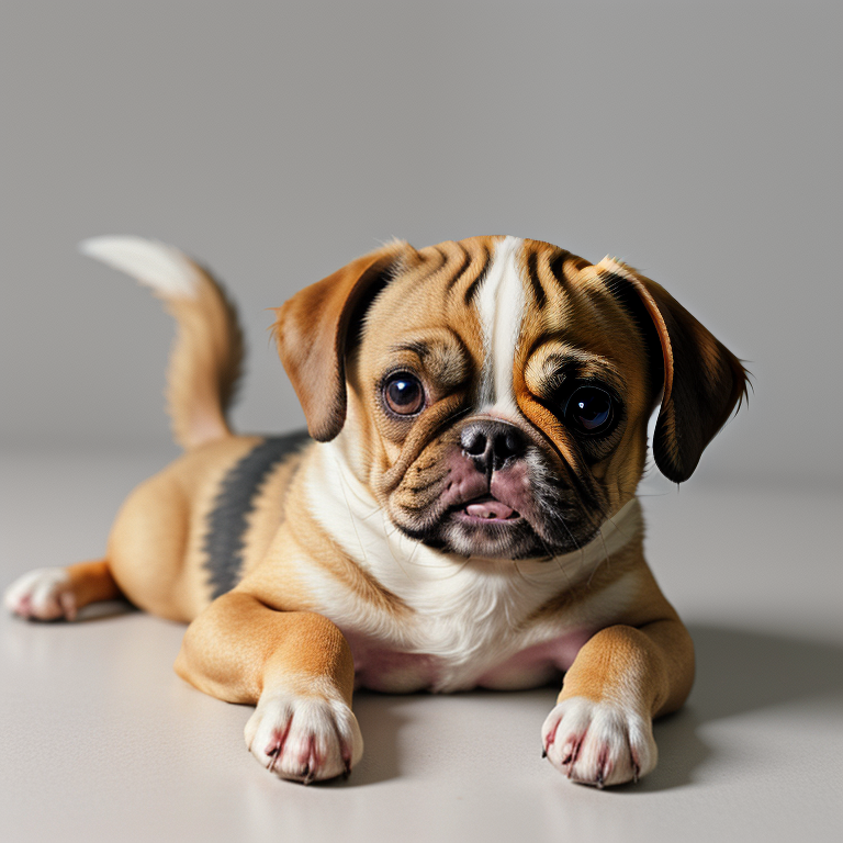 Adorable Pug Beagle Mix Relaxing Comfortably on a Smooth Surface