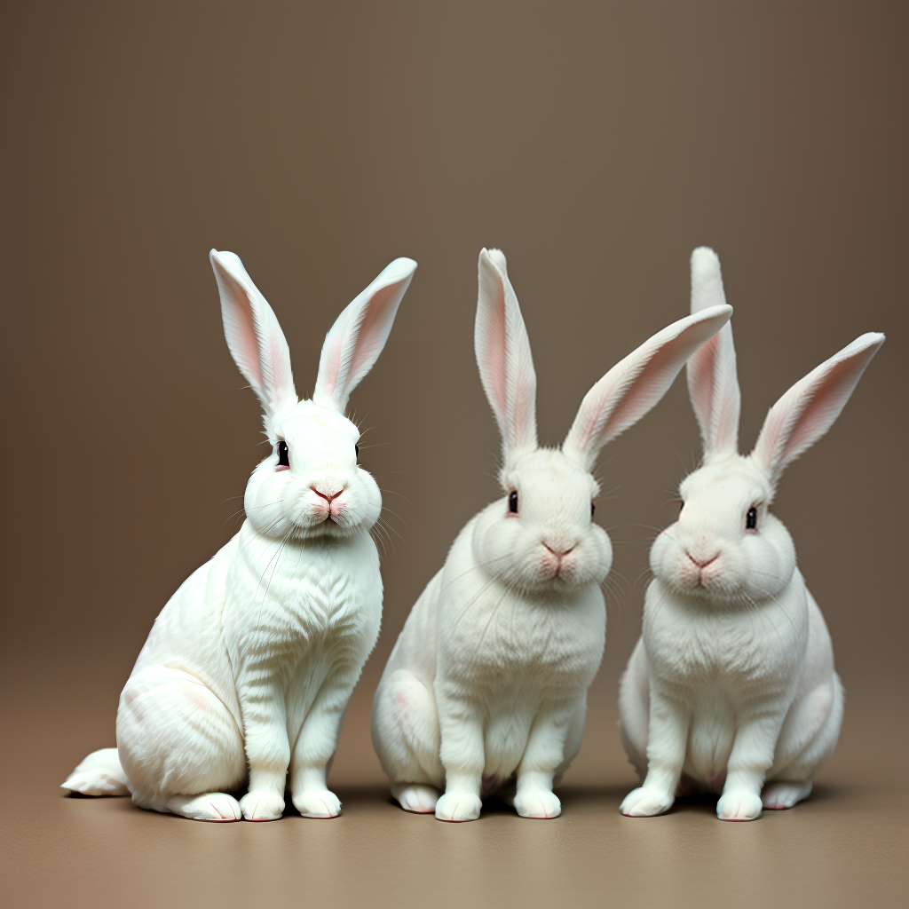 Three Adorable White Rabbits Sitting Together Against a Warm Background