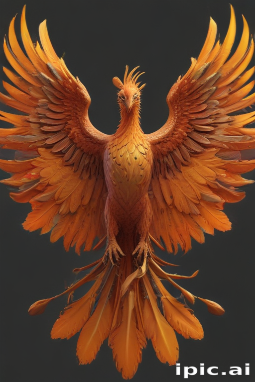 A Majestic Phoenix Rising from the Flames with Vibrant Orange Feathers.