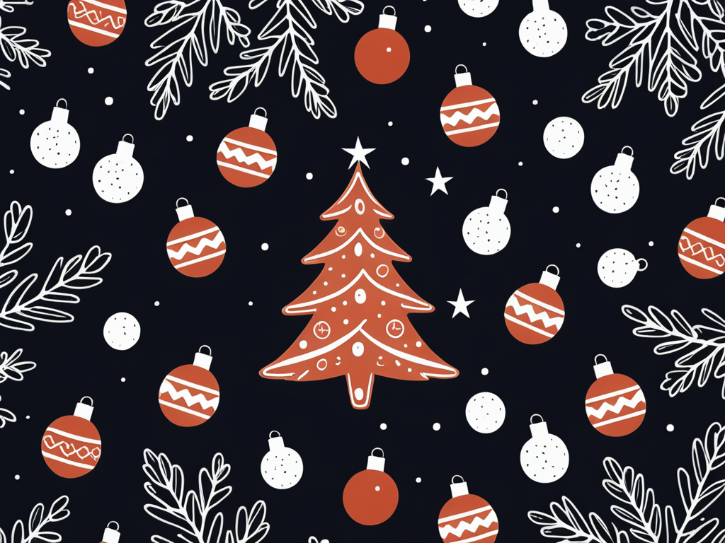 Festive Holiday Pattern Featuring a Christmas Tree and Ornaments on ...